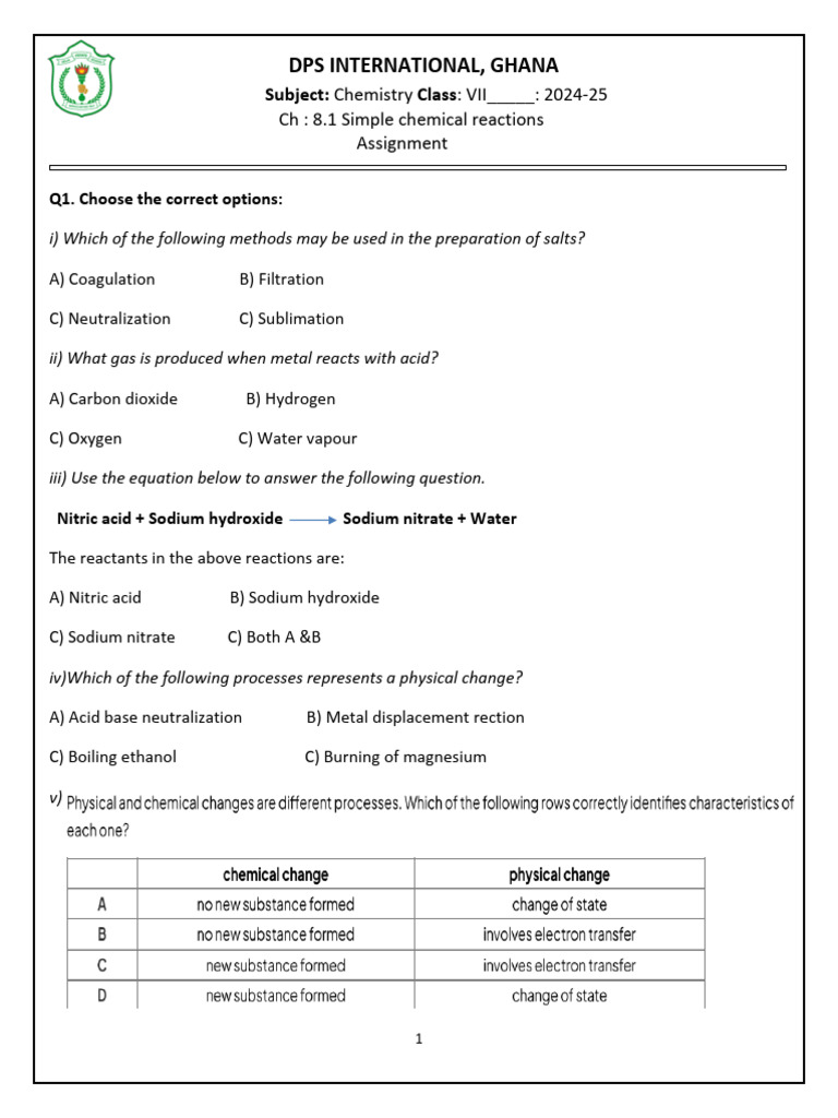 8.1_simple_chemical_reactions_worksheet (1) | PDF