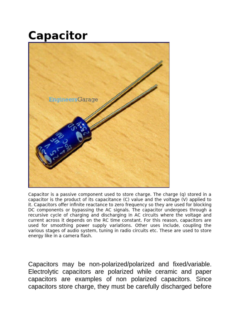 Understanding Capacitors: Function & Types | PDF