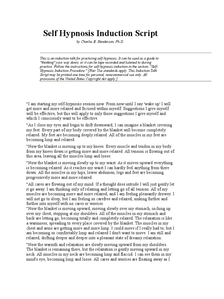 Self Hypnosis Induction Script | PDF