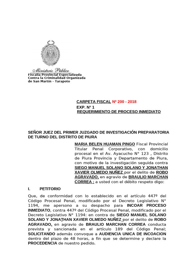 Requerimiento de Proceso Inm. | PDF | Fiscal | Judicaturas