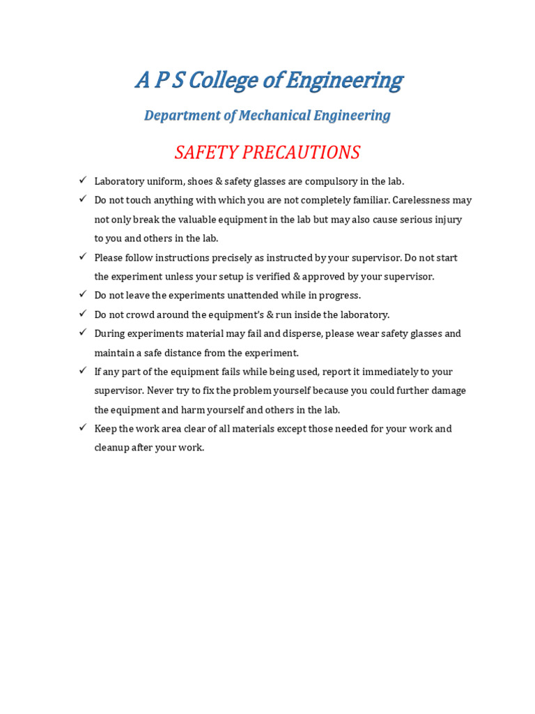 Safety Precautions | PDF