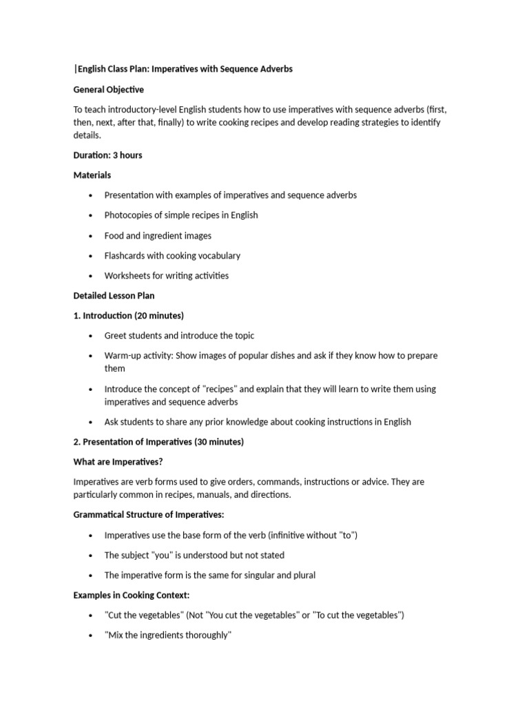 English Class Plan Imperatives | PDF | Language Mechanics | Grammar