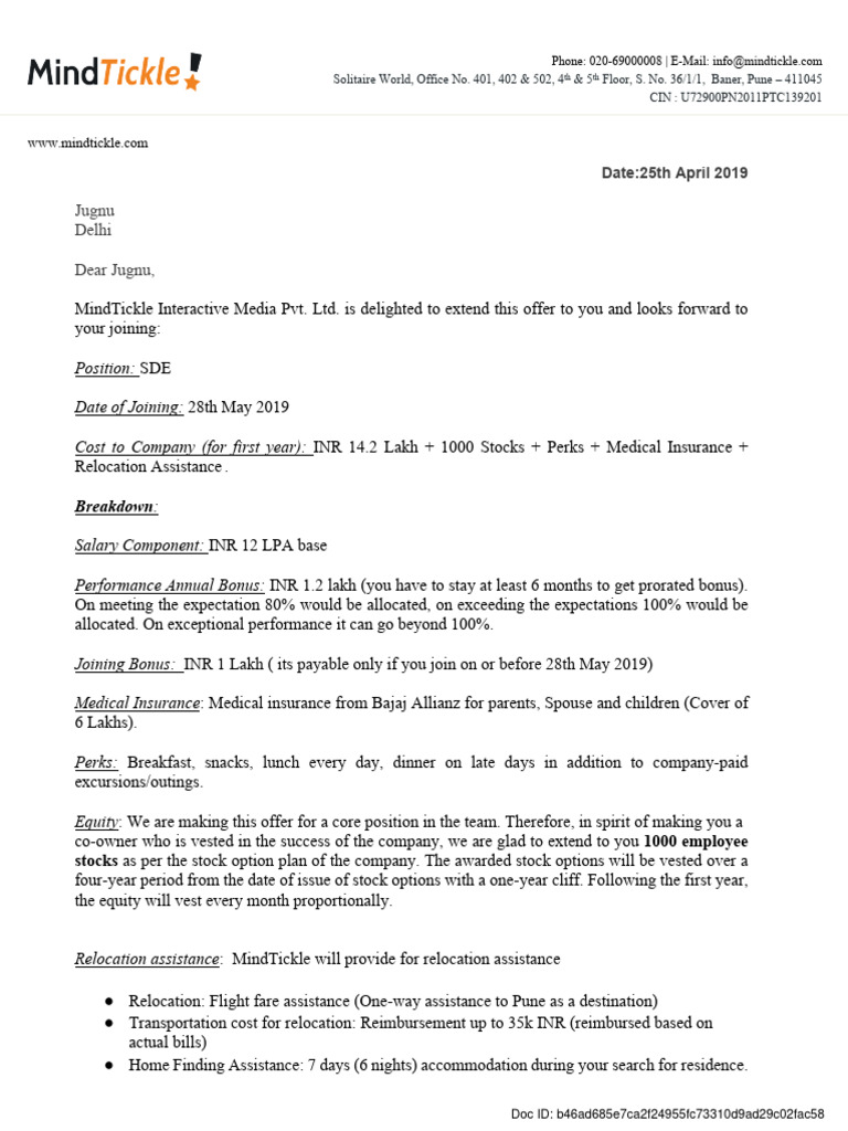 Jugnu Offer Letter-Deepak - Diwakar | PDF