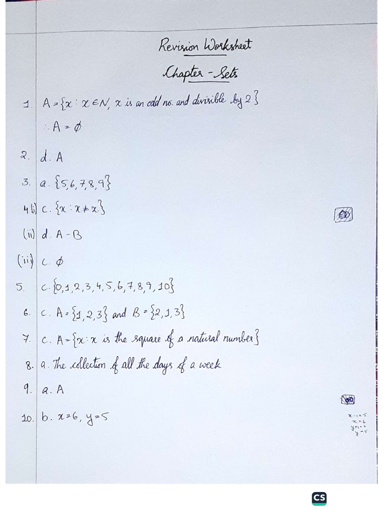 Sets - Revision Worksheet | PDF