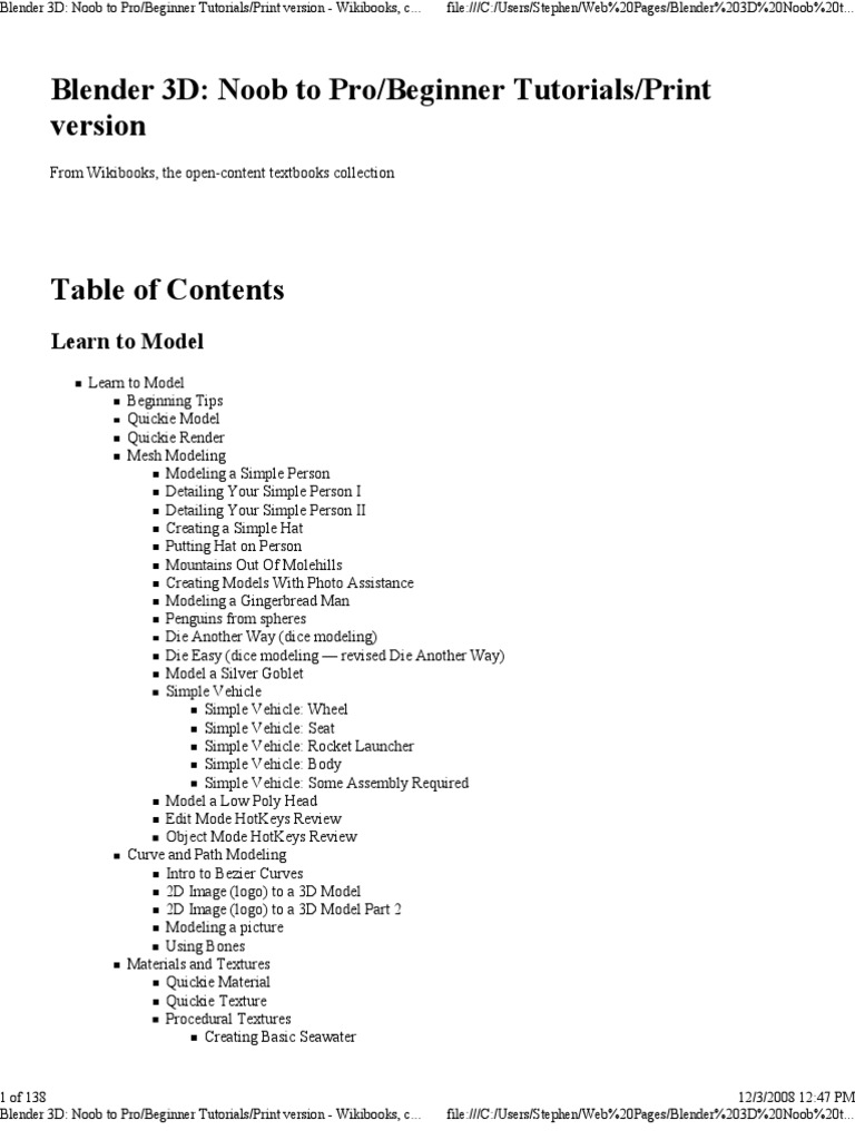 Blender 3D Noob To Pro-Beginner Tutorials | PDF | 3 D Computer Graphics ...