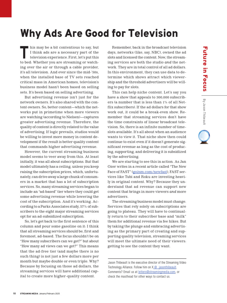 Why Ads Are Good For Televisio | PDF | Streaming Media | Subscription Business Model