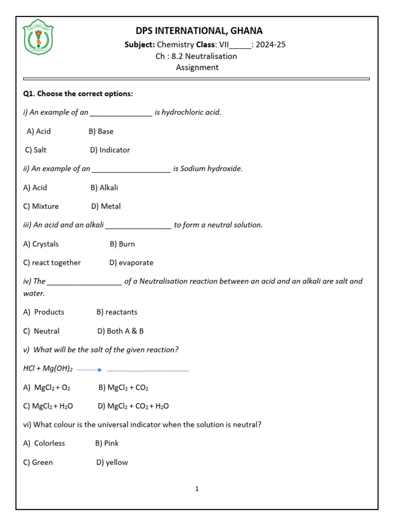 8.2 Neutralisation Worksheet | PDF | Chemical Elements | Molecules