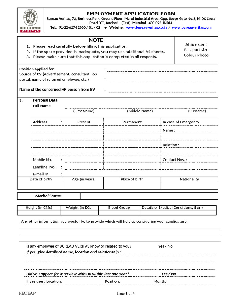 Filled Employment Application Form Pratham R Varde | PDF
