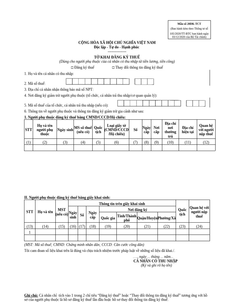 Mau 20 Thông Tu 105 (Cá Nhân) | PDF