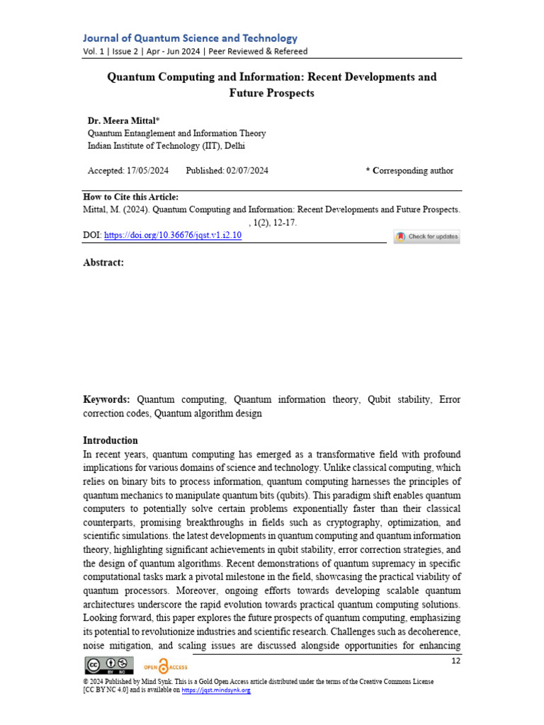 Quantum Computing and Information Recent Developme | PDF | Quantum ...