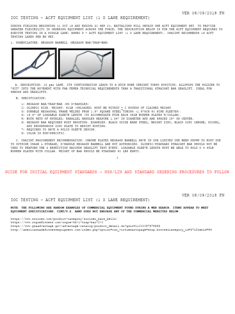 ACFT Equipment List for Testing | PDF | Kettlebell | Pipe (Fluid ...