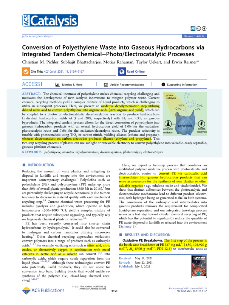 Converting Polyethylene Waste to Gasoline | PDF | Polyethylene | Catalysis