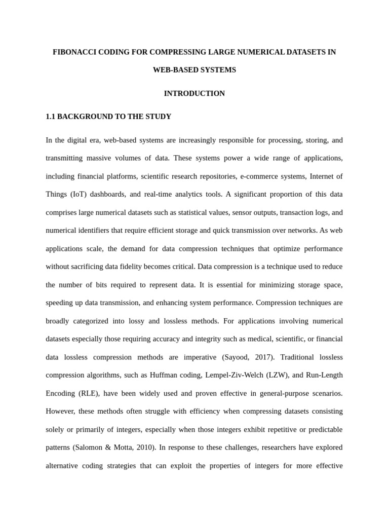 Fibonacci Coding For Compressing Larger Numerical Datasets in Web-Based Systems | PDF | Data ...