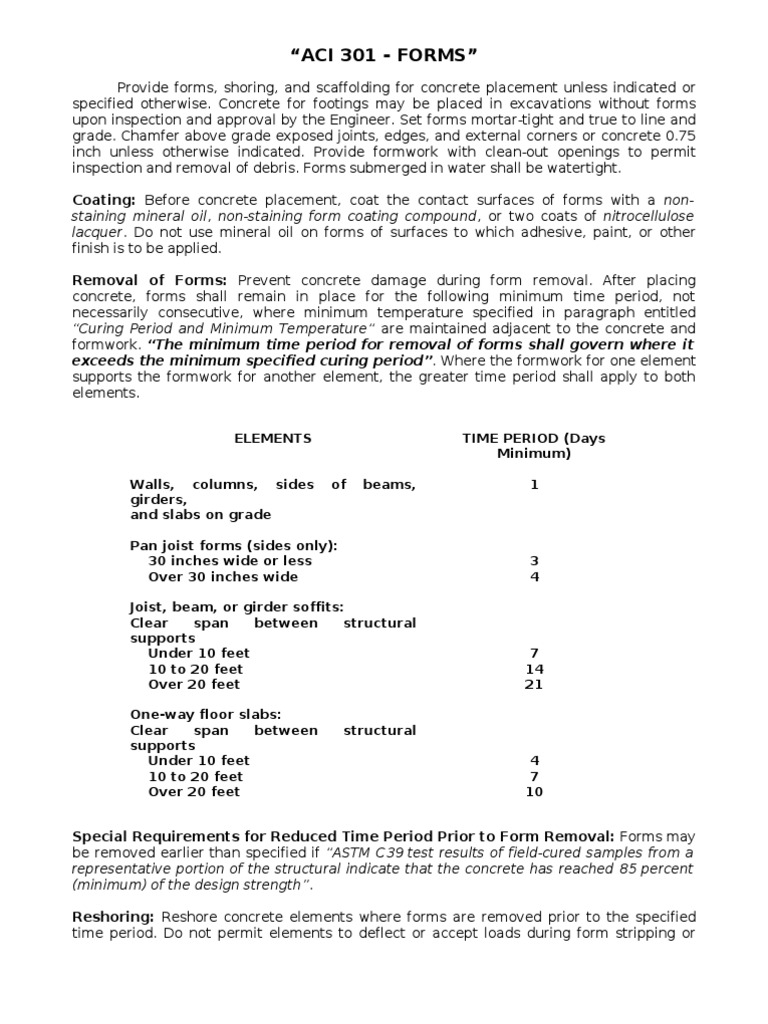 ACI 301 Formworks | PDF | Concrete | Beam (Structure)