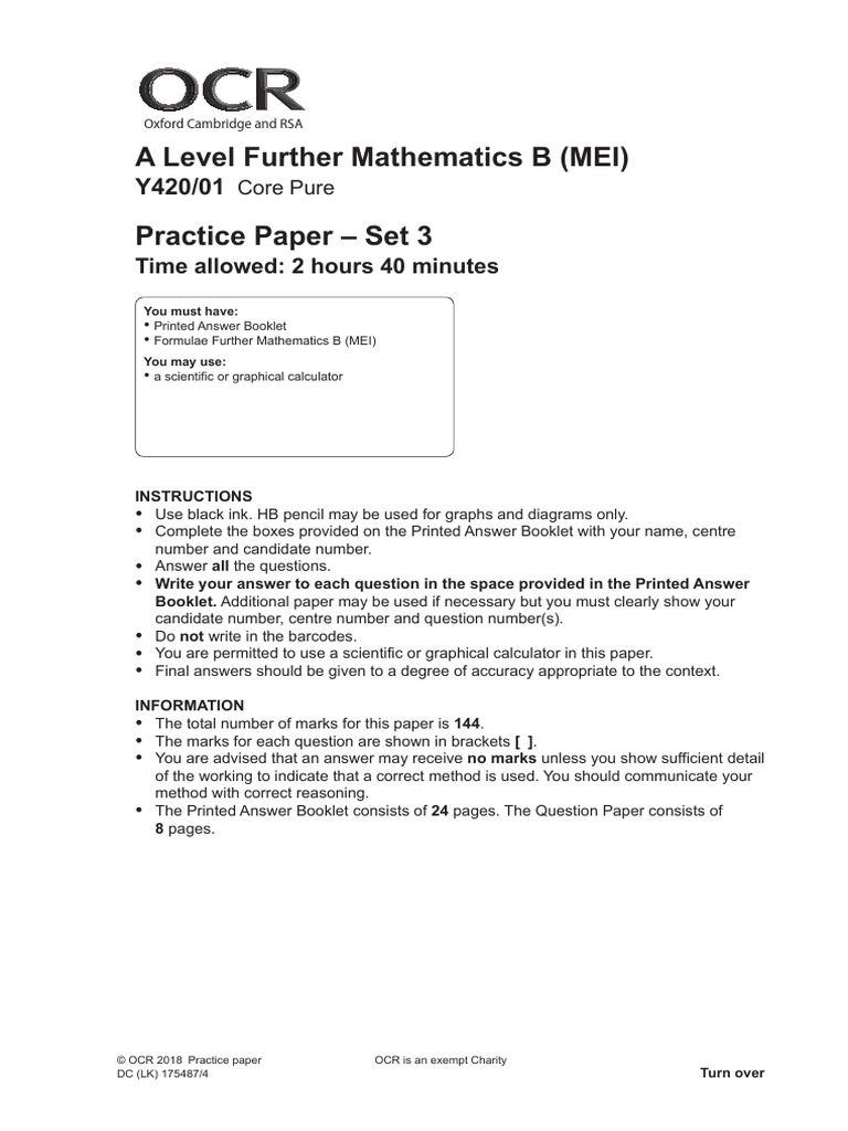 Y420 Practise Paper Set 3 Question Paper | PDF | Mathematical Objects ...