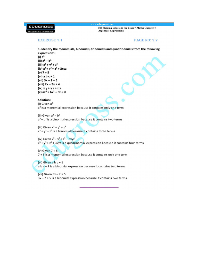 R D Sharma Class 7 Maths Chapter 7 | PDF