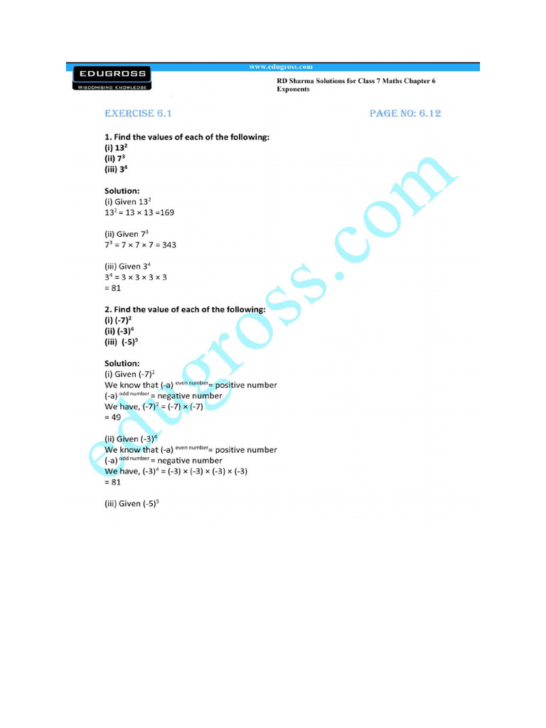 R D Sharma Class 7 Maths Chapter 6 | PDF