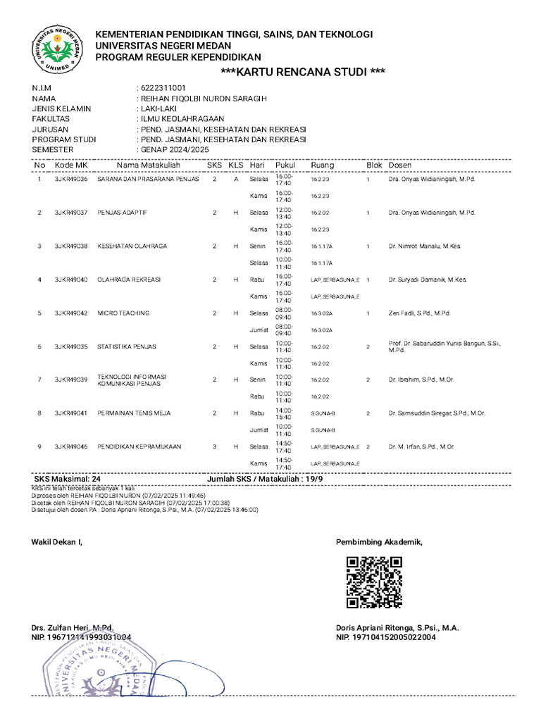 Kartu Rencana Studi (KRS) 6 - Akad Unimed | PDF