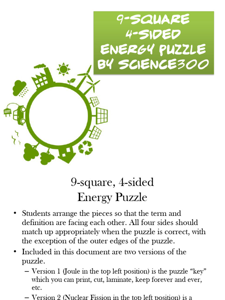 9-Square 4-Sided Energy Puzzle by Science300 | PDF | Potential Energy ...