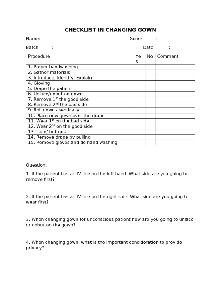 CHECKLIST IN CHANGING GOWN | PDF