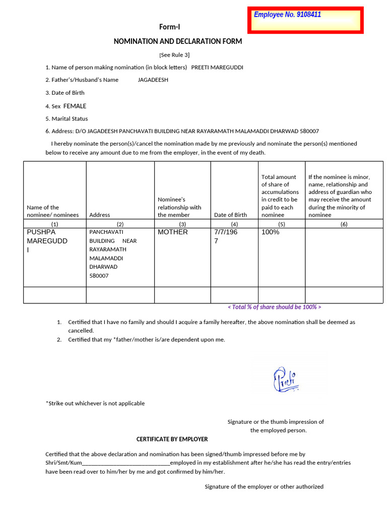Payment of Wages - Form-I - PREETI | PDF | Labor