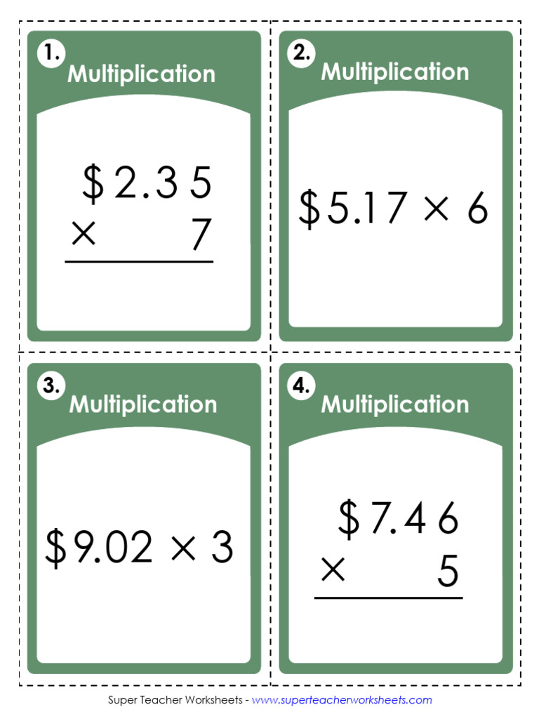 Task Cards Multiplication Money By1digit AAAAU | PDF | Chess Theory | Chess
