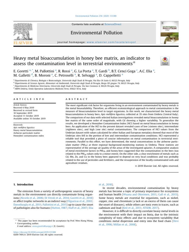Heavy Metal Bioaccumulation in Honey Bee Matrix, An Indicator To Assess ...