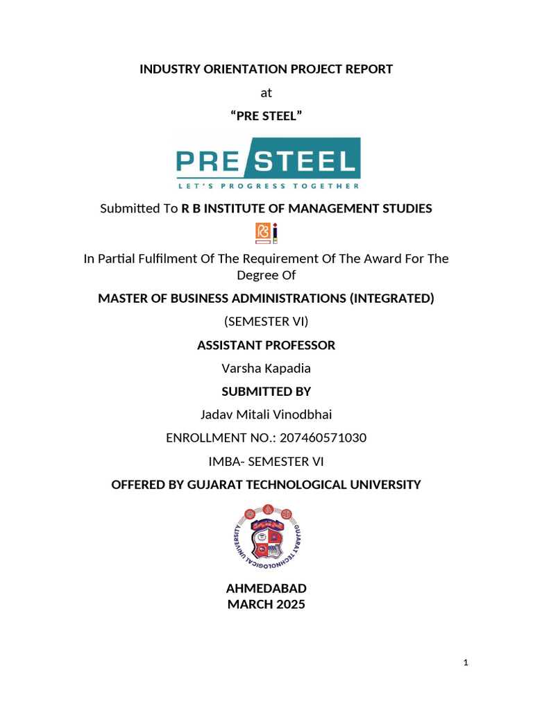.Trashed-1750773537-Industry Orientation Project Report (Mitali) PDF | PDF | Steelmaking | Steel