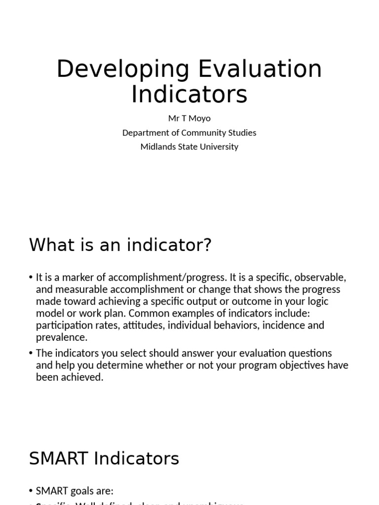 Developing Evaluation Indicators | PDF | Evaluation | Goal