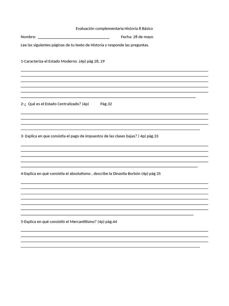 Evaluación Complementaria Historia 8 Básico | PDF