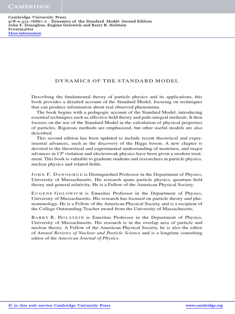 DYNAMICS OF THE STANDARD MODEL - Frontmatter | PDF | Standard Model | Higgs Boson
