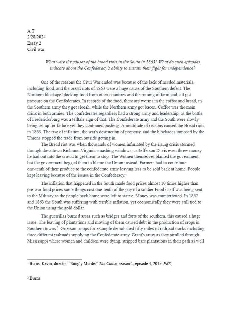 The Cause of The Bread Riots | PDF | Confederate States Of America ...