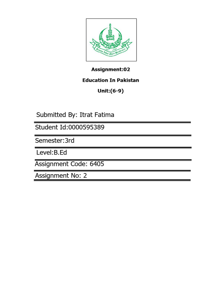 6405 Education in Pakistan Assignment 2 | PDF | Educational Assessment ...