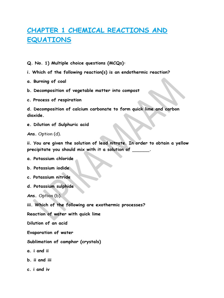 Chemical Reactions and Equationsimportant Questions CH 1 | PDF ...