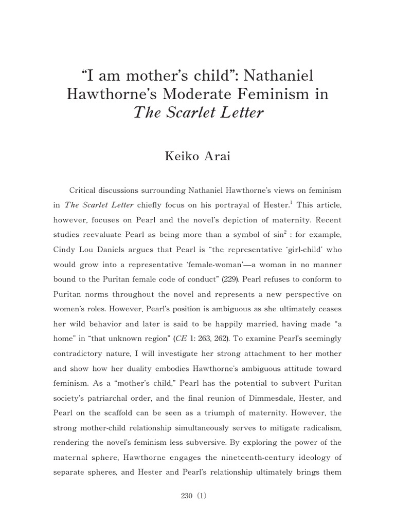 Hawthorne's Feminism: Pearl's Role in Maternity | PDF | The Scarlet ...