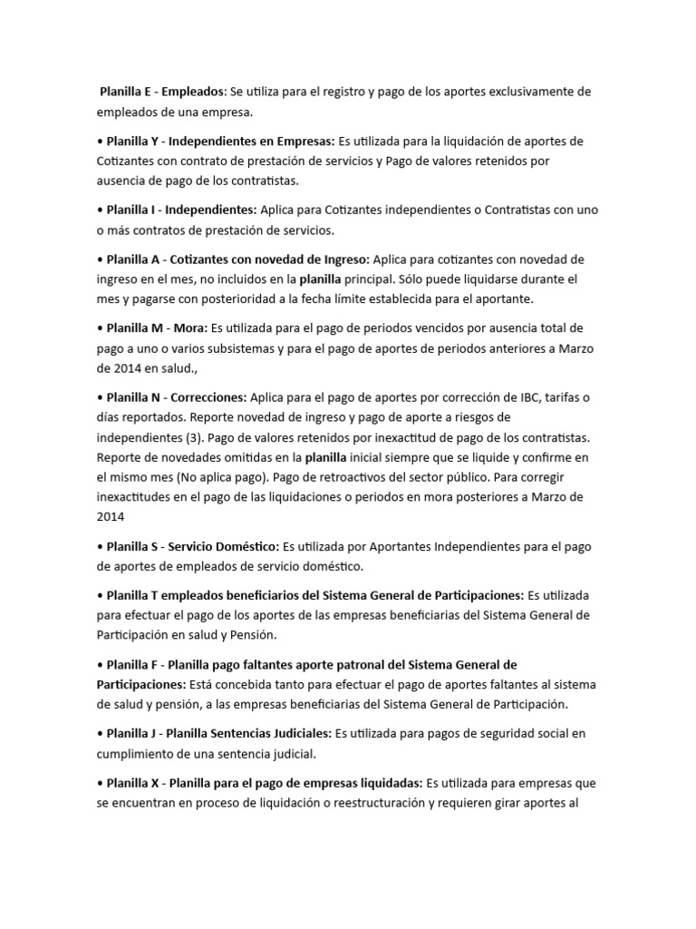 Tipos de Planillas para Aportes Laborales | PDF