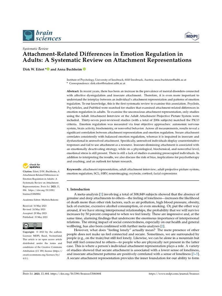 Attachment-Related Differences in Emotion Regulation in Adults: A Systematic Review On ...