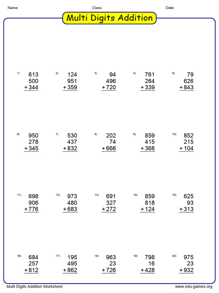 Multi Digits Addition | PDF