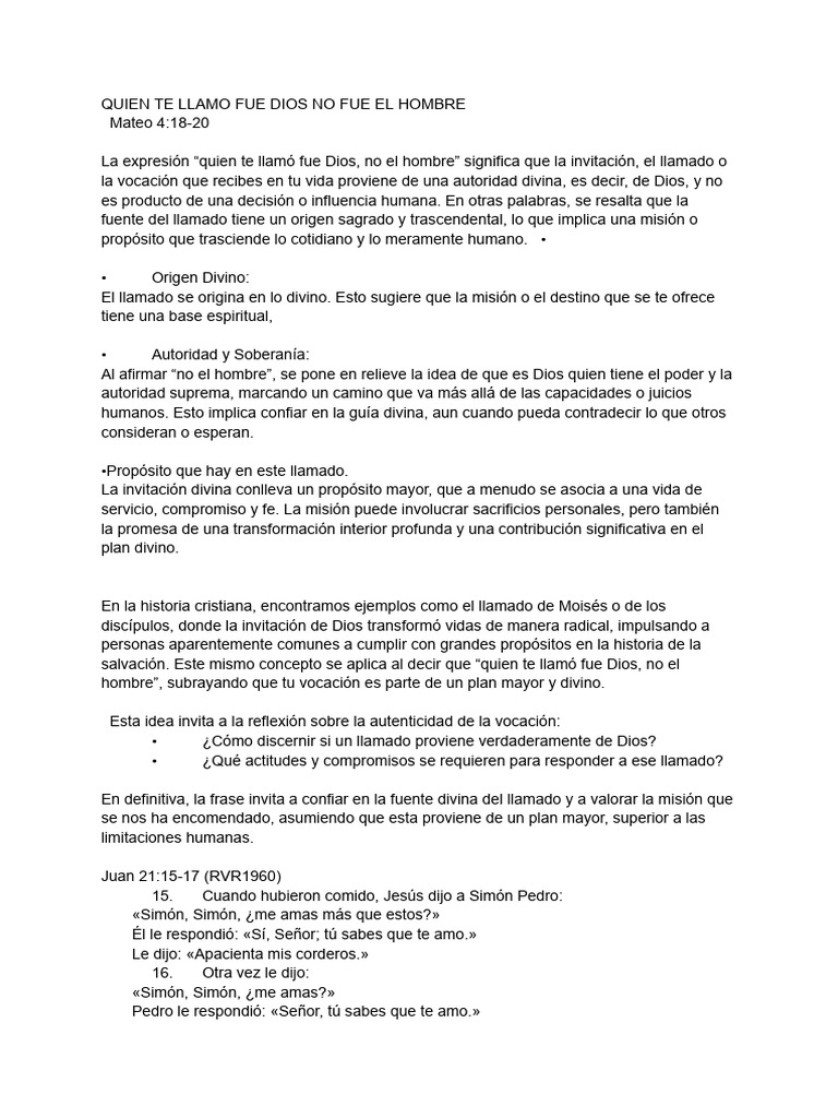 Quien Te Llamo Fue Dios No Fue El Hombre | PDF | Divinidad | Dios