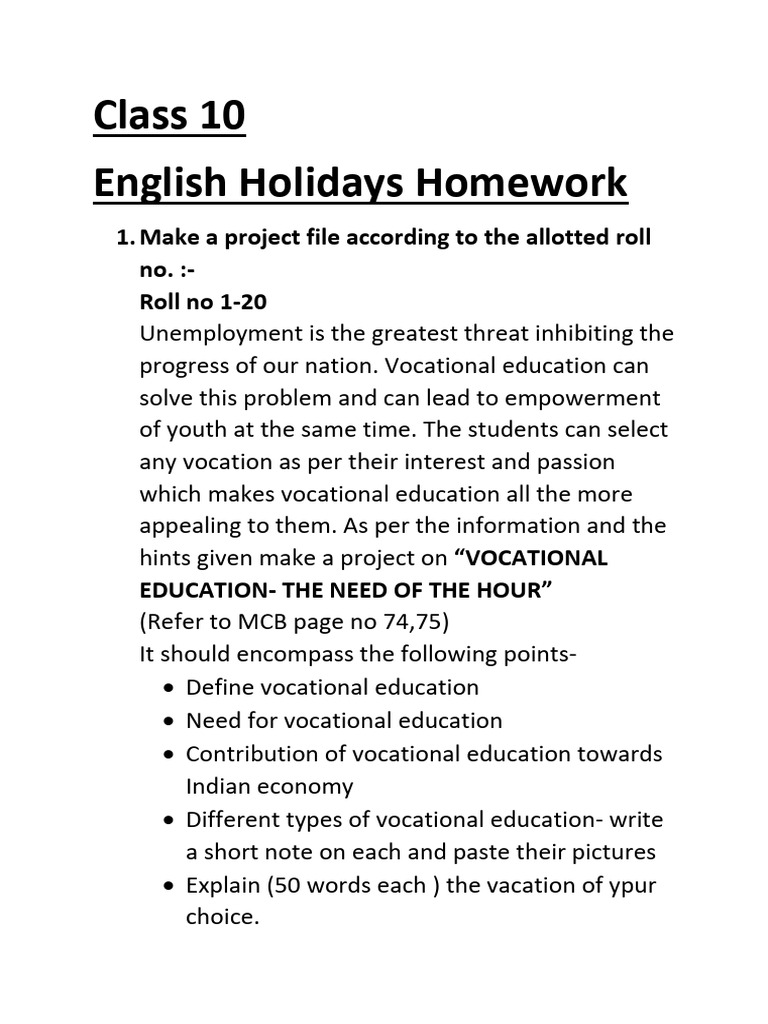 ENGLISH HOLIDAY HOMEWORK OF CLASS-10 | PDF