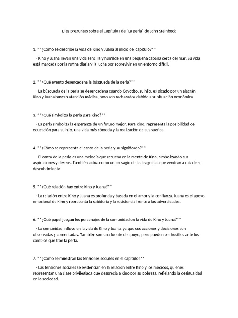 Diez Preguntas Sobre El Capítulo I de La Perla y Ballas en El Desierto | PDF