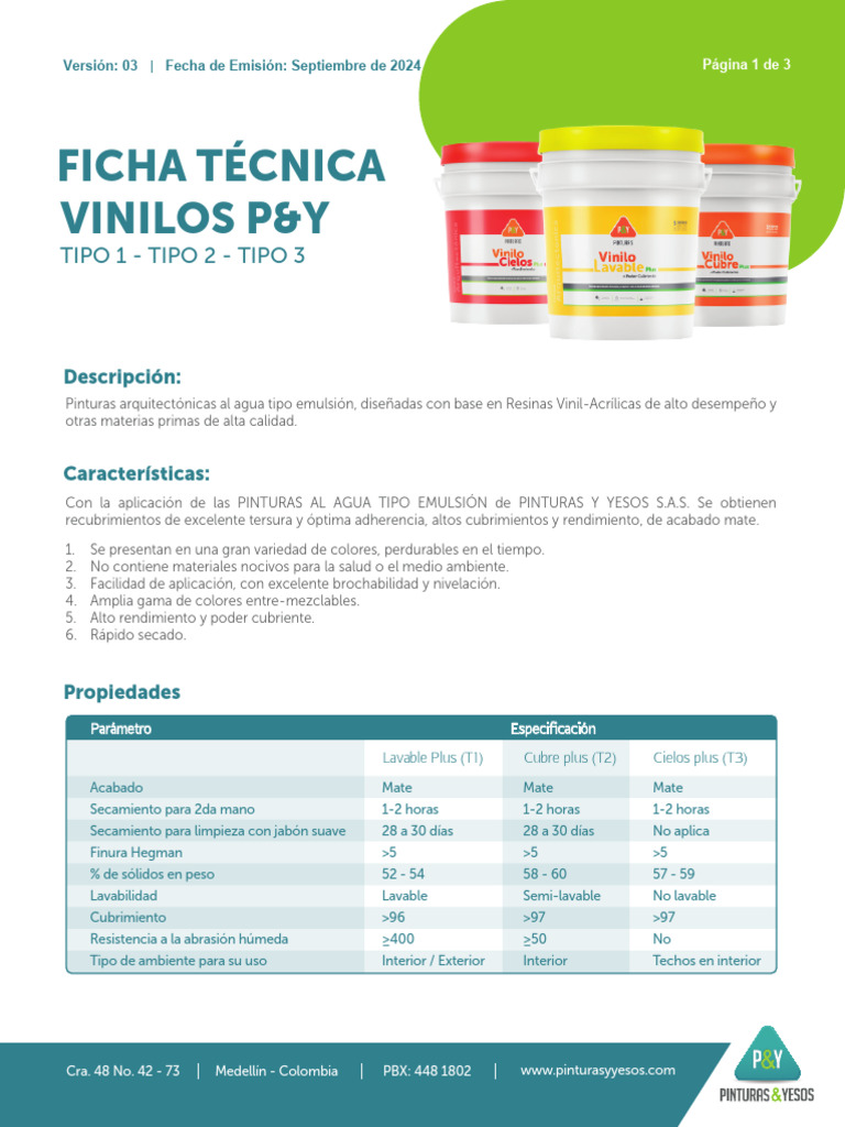 FICHA TECNICA - Vinilos-PYY TIPO 3 | PDF | Pintar | Agua