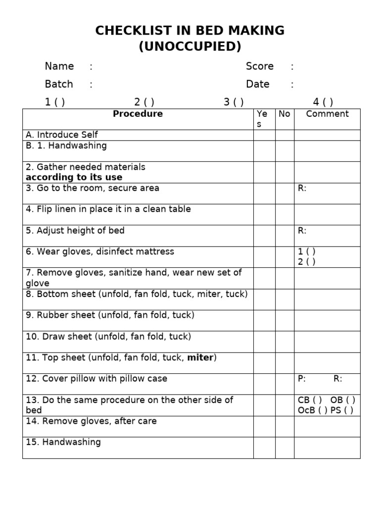 1 BED MAKING (Unoccupied) Checklist With Q&A | PDF