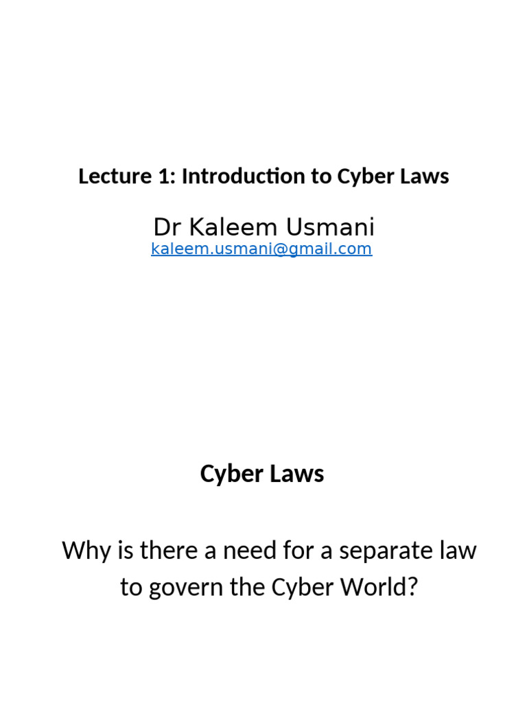 Lecture 1-Introduction To Cyber Laws | PDF | Cybercrime | Internet