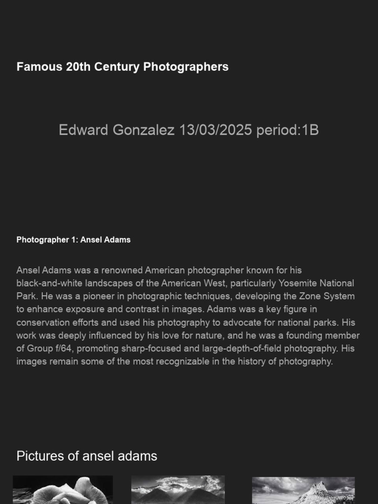 Famous 20th Century Photographers | PDF | Imaging