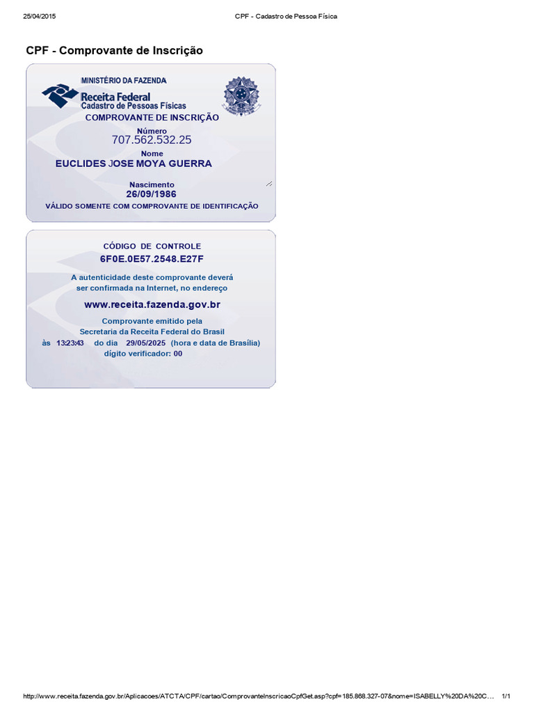 CPF Cadastro de Pessoa Fisica Euclides | PDF
