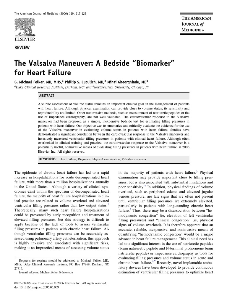 The Valsalva Maneuver A Bedside Biomarker | PDF | Heart Failure | Blood ...