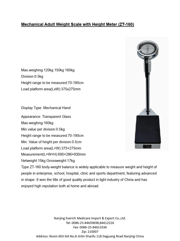 ZT-160 Mechanical Weight & Height Scale | PDF