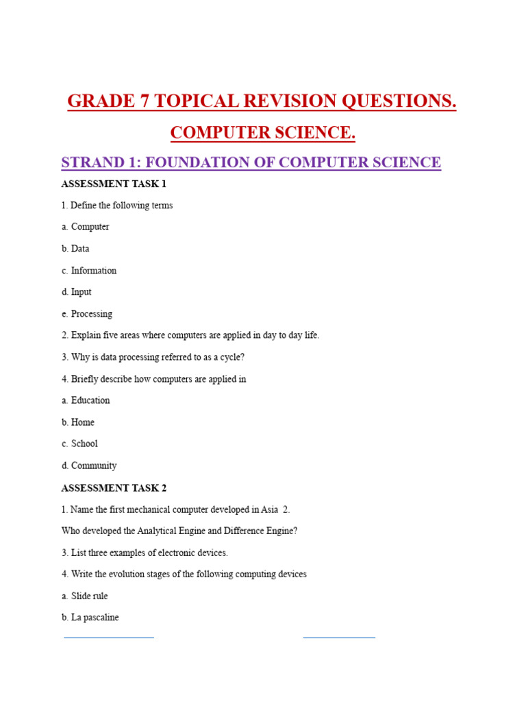Computer Science Grade 7 JSS Topical Questions V1 | PDF | World Wide ...
