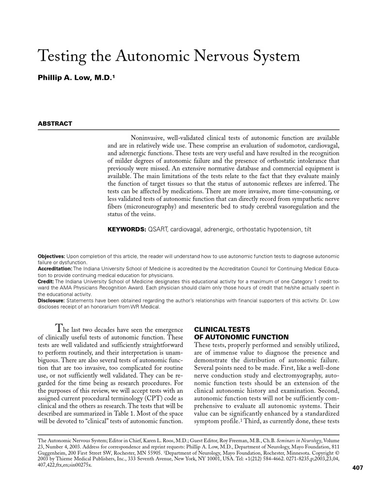 Testing the Autonomic Nervous System 2003 | PDF | Physiology